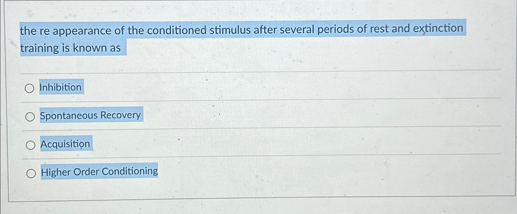 Solved the re appearance of the conditioned stimulus after | Chegg.com