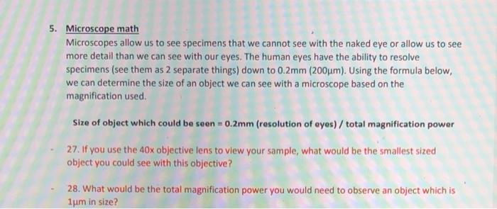 Solved 5. Microscope math Microscopes allow us to see | Chegg.com