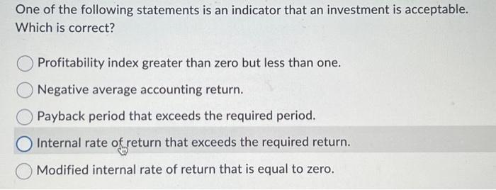 Solved One of the following statements is an indicator that | Chegg.com