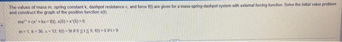 Solved The values of mass m, spring constant k, dashpot | Chegg.com