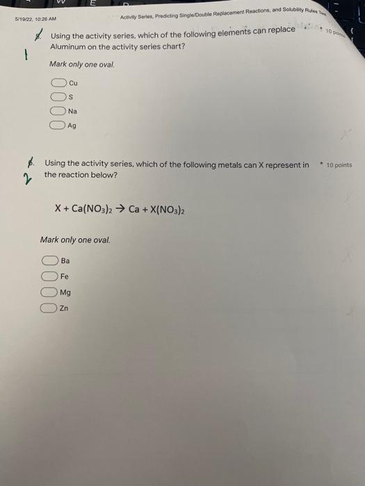 Solved Activity Series, Predicting Single/Double Replacement | Chegg.com