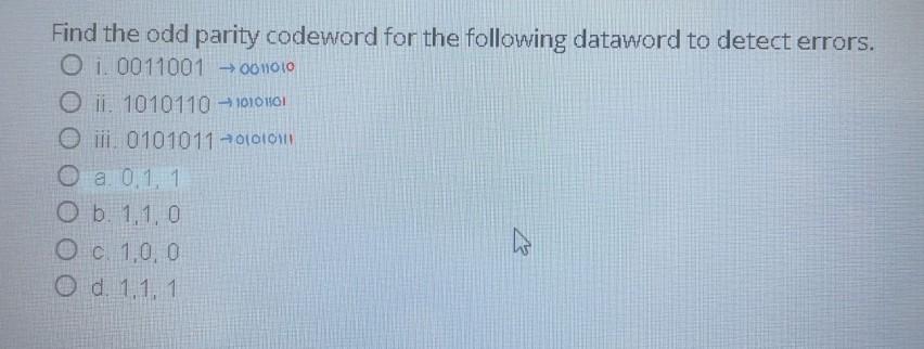 Solved Find the odd parity codeword for the following | Chegg.com