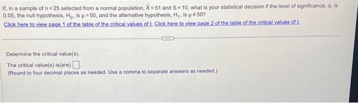 Solved If, in a sample of n=25 selected from a normal | Chegg.com