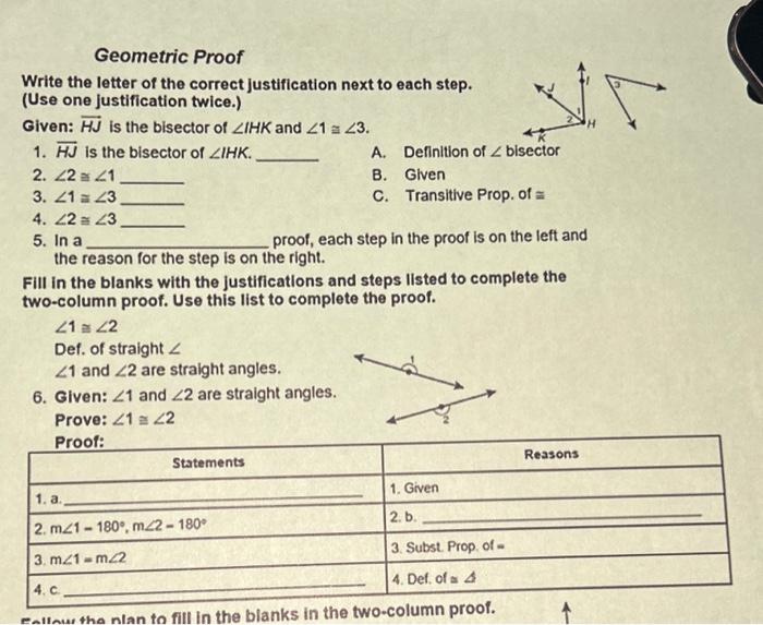 Solved Geometric Proof Write the letter of the correct | Chegg.com