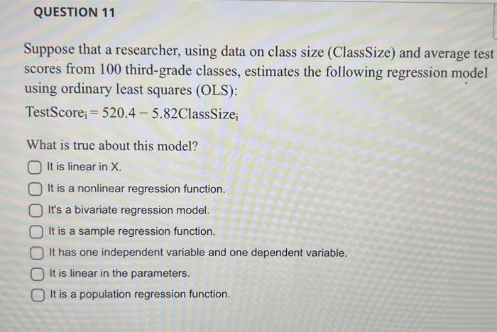 Solved Suppose that a researcher, using data on class size | Chegg.com