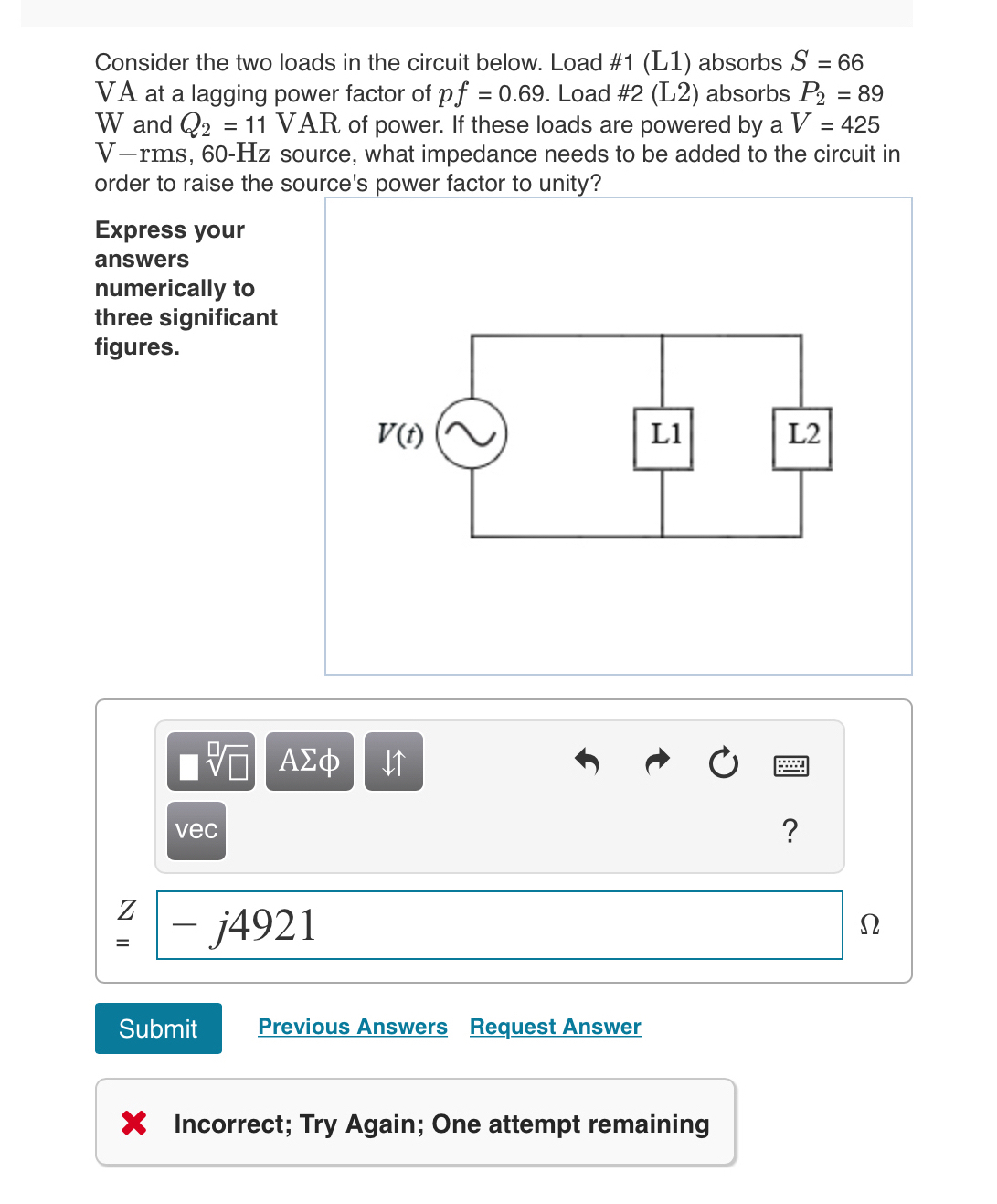 Solved Consider the two loads in the circuit below. Load | Chegg.com