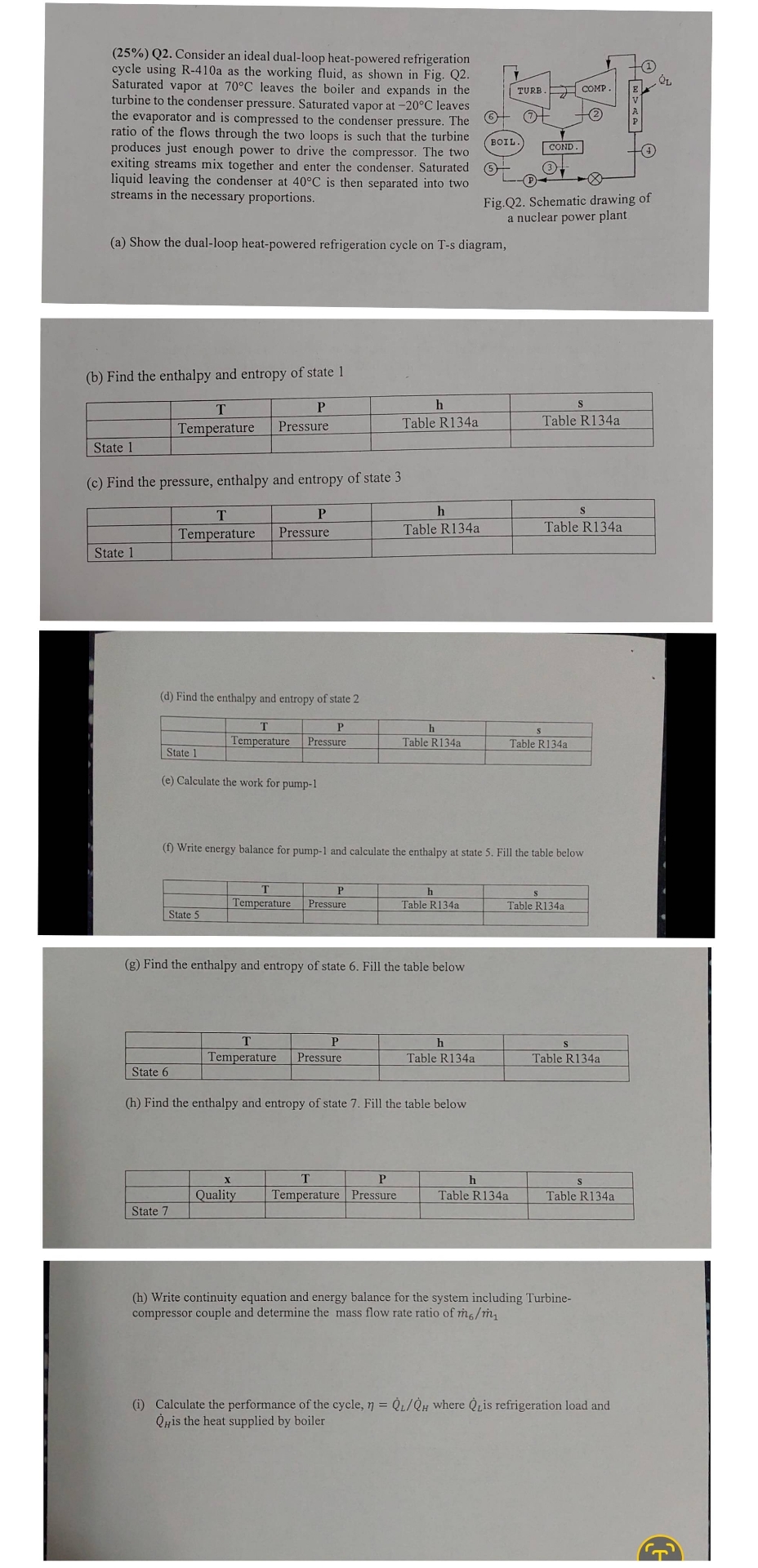 [Solved]: ( 25% ) Q2. Consider an ideal dual-loop heat-power