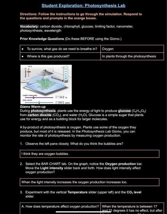 Solved Student Exploration Photosynthesis Lab Directions Chegg