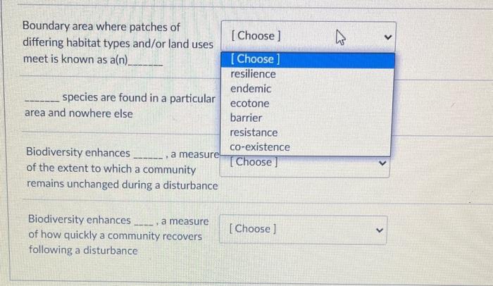 Solved Boundary area where patches of differing habitat | Chegg.com