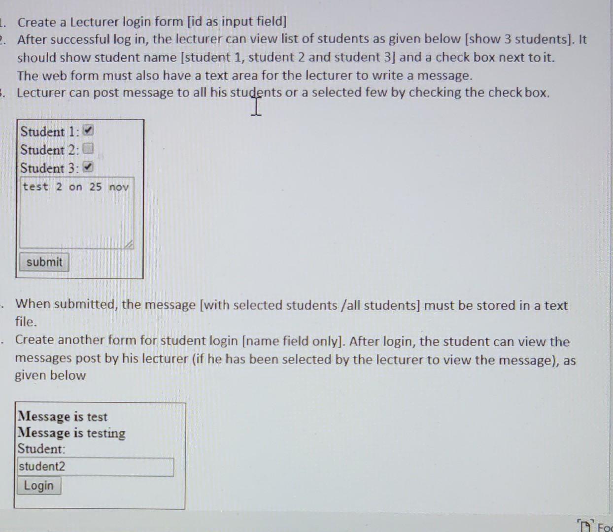 Solved 1. Create a Lecturer login form [id as input field] | Chegg.com
