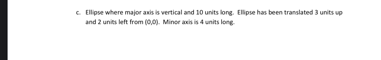 Solved c. ﻿Ellipse where major axis is vertical and 10 | Chegg.com