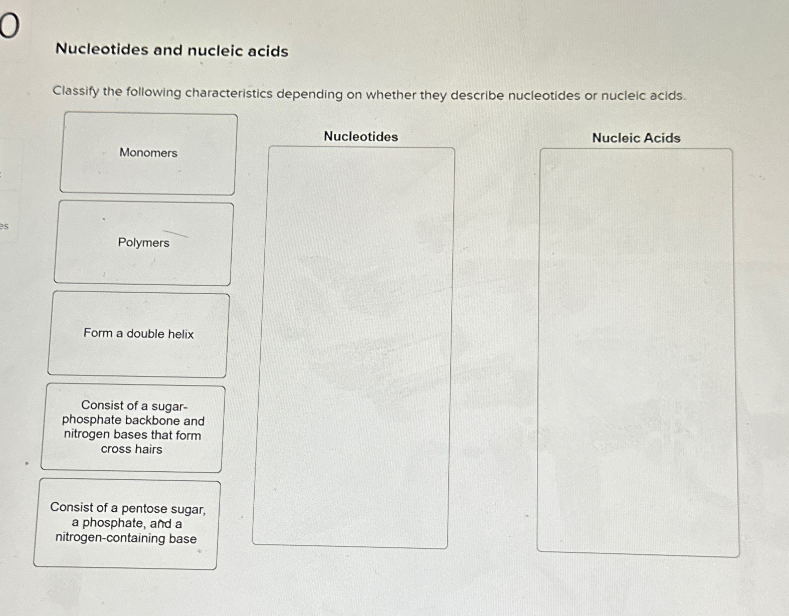 Solved Nucleotides and nucleic acidsClassify the following | Chegg.com