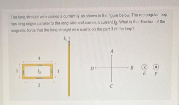 Solved The long straight wire carries a current I1 as shown | Chegg.com