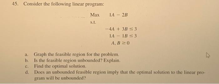 Solved 45. Consider the following linear program: Max s.t. | Chegg.com