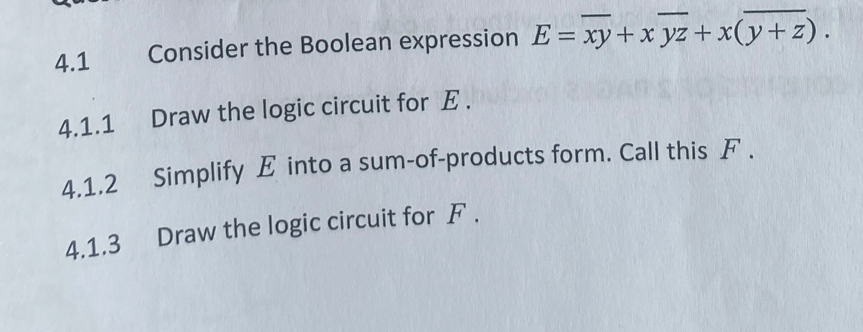 Solved 4.1 ﻿Consider the Boolean expression | Chegg.com