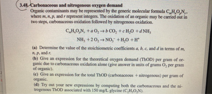 Solved 3.48 Carbonaceous and nitrogenous oxygen demand | Chegg.com