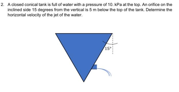 Solved 2. A closed conical tank is full of water with a | Chegg.com