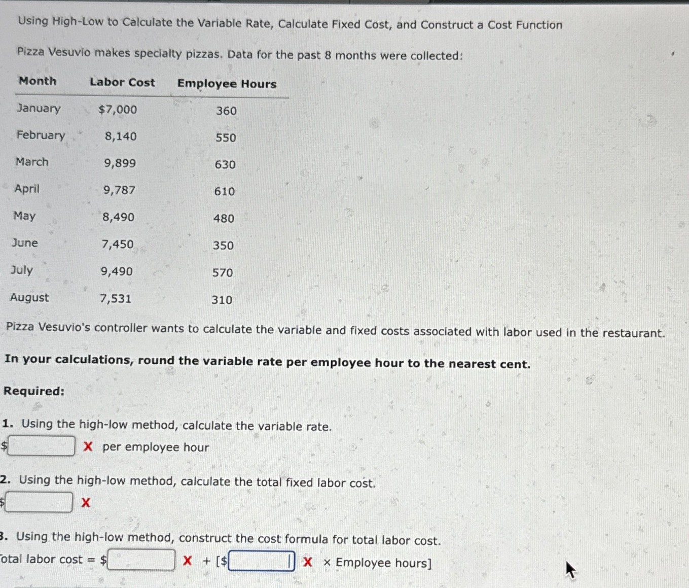 Solved Using High-Low to Calculate the Variable Rate, | Chegg.com