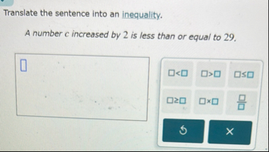 Solved Translate the sentence into an inequality.A number c | Chegg.com