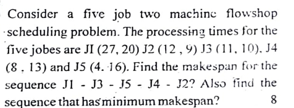 Solved Consider a five job two machine flowshop scheduling | Chegg.com Solved Consider a five job two machine flowshop scheduling | Chegg.com