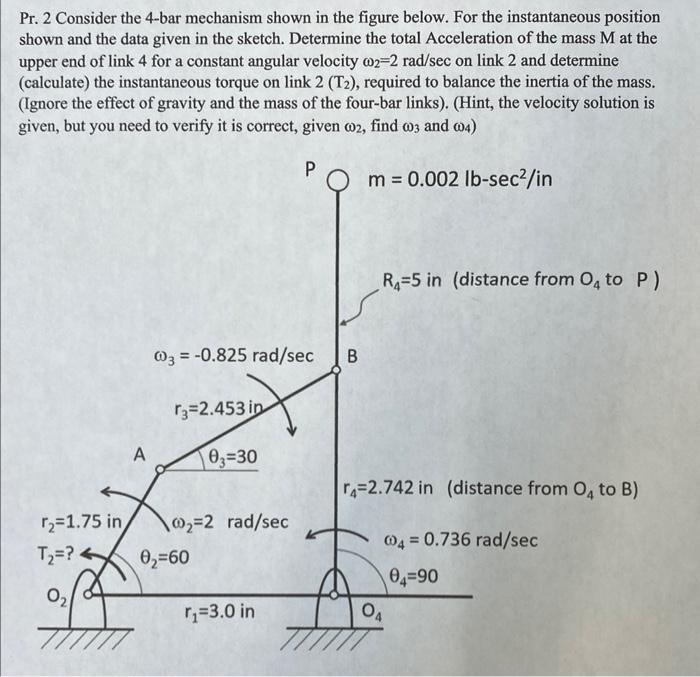 Solved Pr. 2 Consider the 4-bar mechanism shown in the | Chegg.com