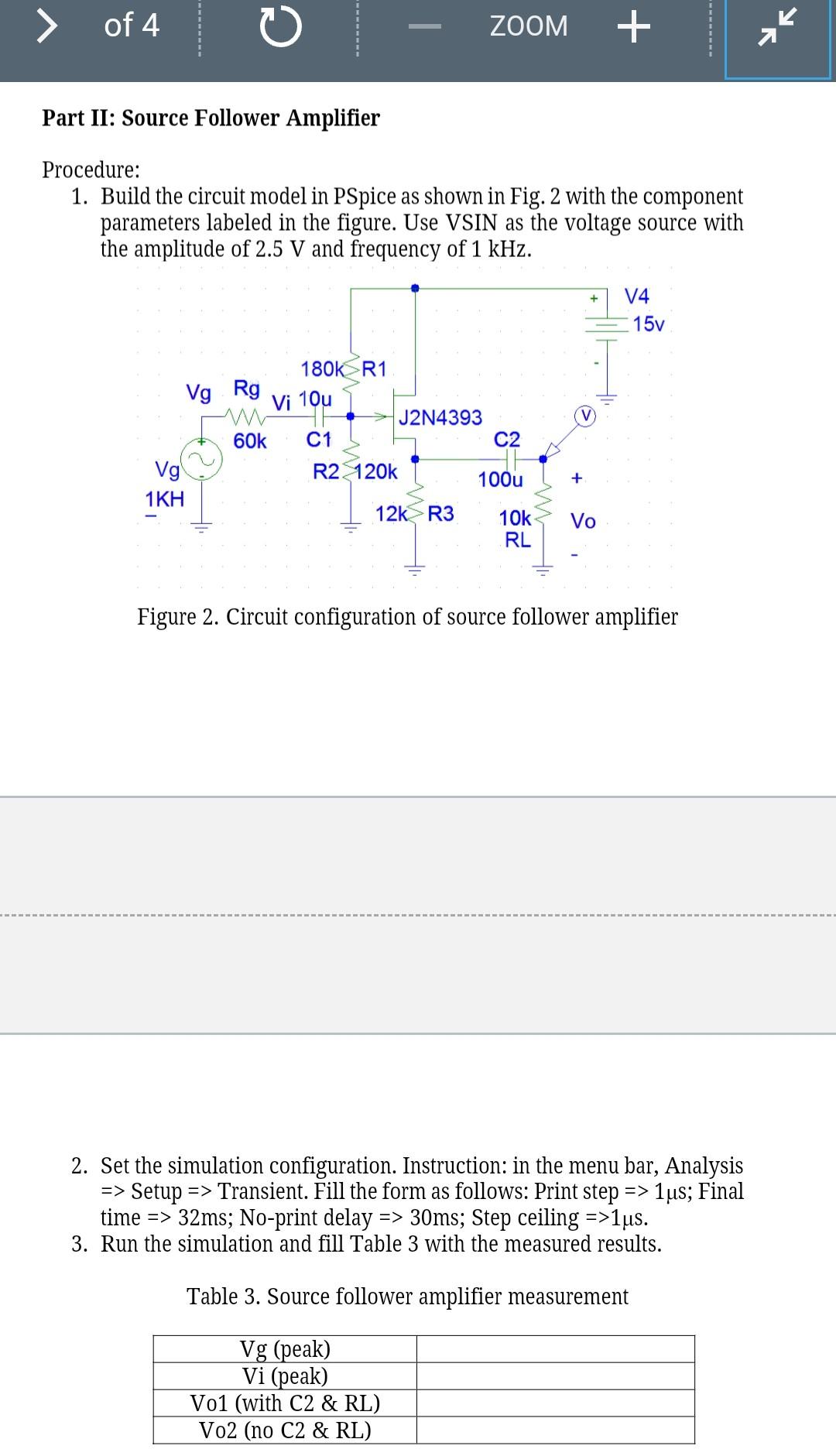 Solved > of 4 o ZOOM + ak Part II: Source Follower Amplifier | Chegg.com