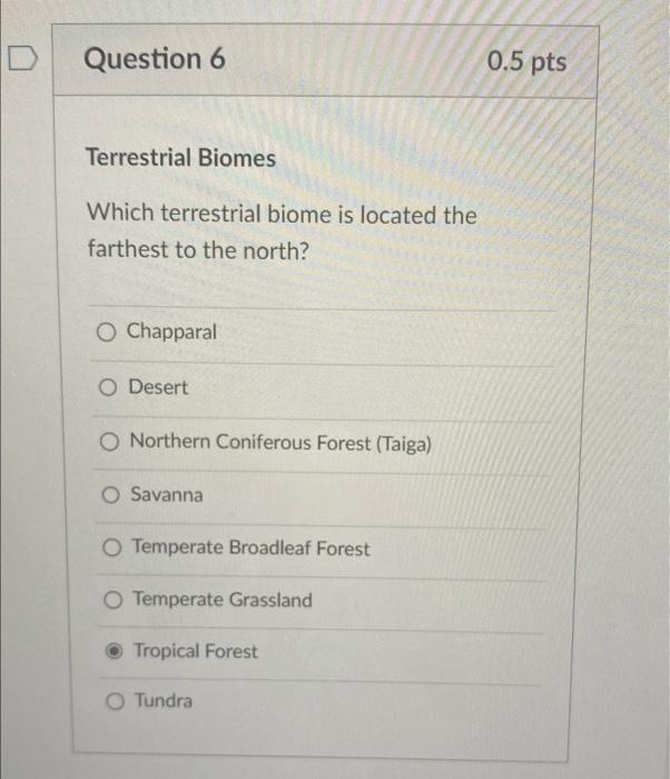 Solved Terrestrial Biomes Which terrestrial biome is the | Chegg.com