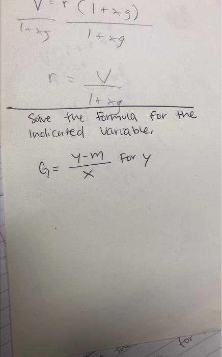 Solved r=1+xgV Solve the formula for the Indicated variable, | Chegg.com