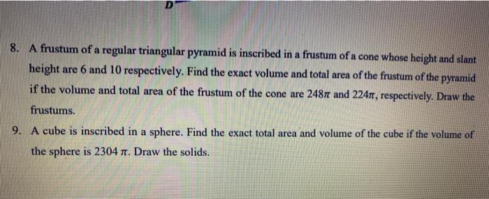 Solved 8. A frustum of a regular triangular pyramid is | Chegg.com