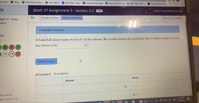Solved A basketball player makes 80 out of 120 free throws. | Chegg.com