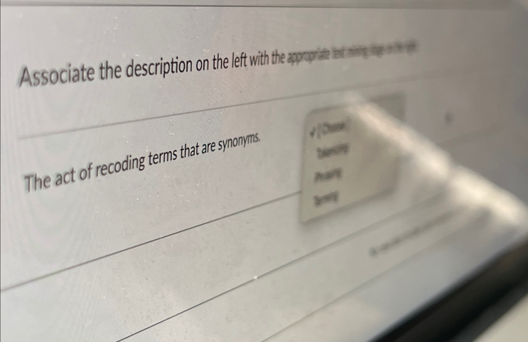 Solved The act of recoding terms that are synonyms. | Chegg.com
