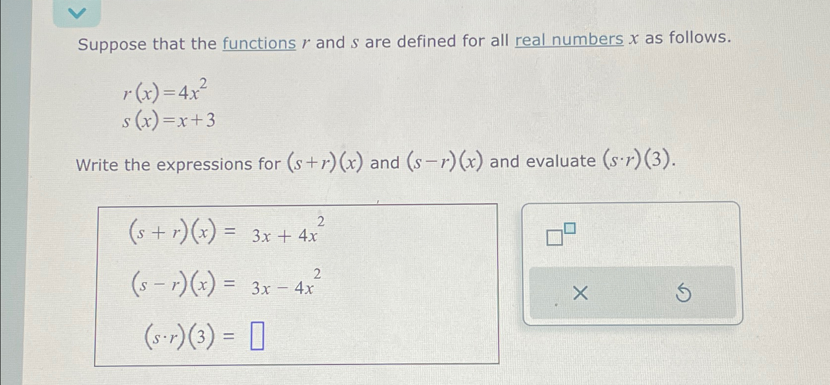 Solved Suppose that the functions r ﻿and s ﻿are defined for | Chegg.com