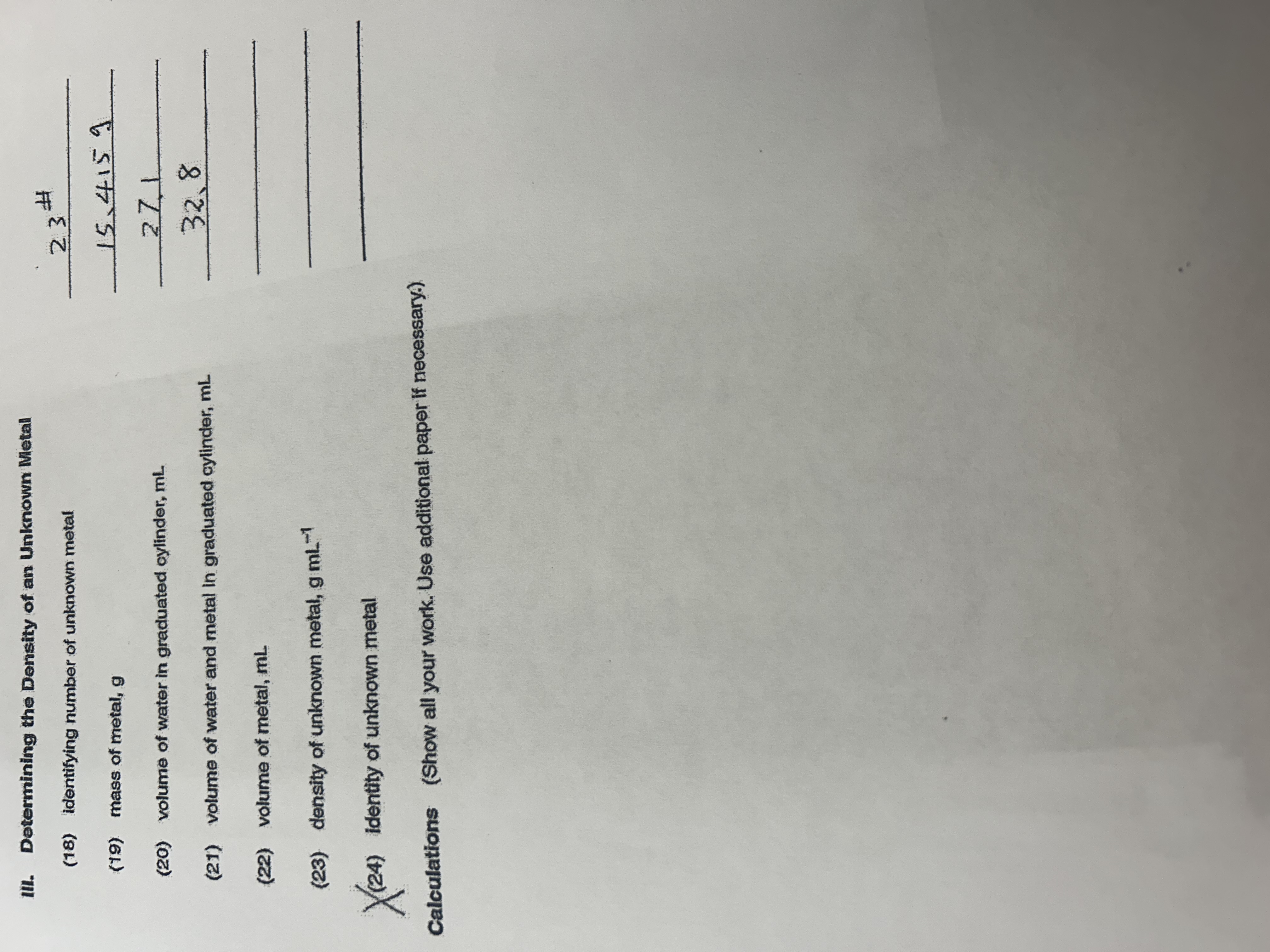 Solved III. Determining the Density of an Unknown Metal(18) | Chegg.com