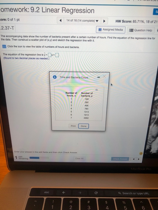 Solved Omework: 9.2 Linear Regression 14 of 16 (14 complete) | Chegg.com