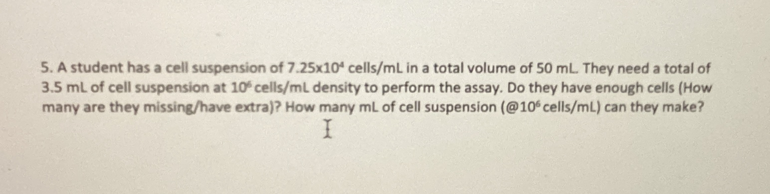 Solved A student has a cell suspension of 7.25×104 ﻿cells | Chegg.com