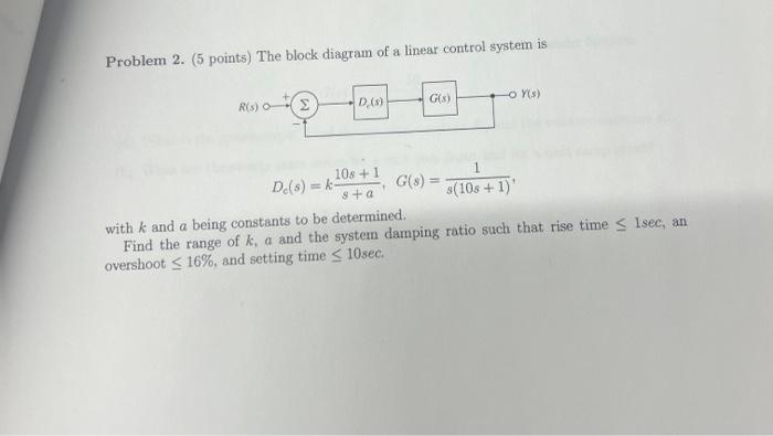Solved Problem 2. (5 points) The block diagram of a linear | Chegg.com