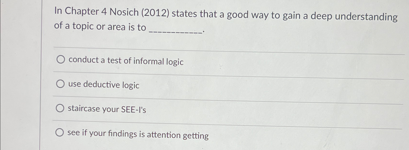 Solved In Chapter 4 ﻿Nosich (2012) ﻿states that a good way | Chegg.com