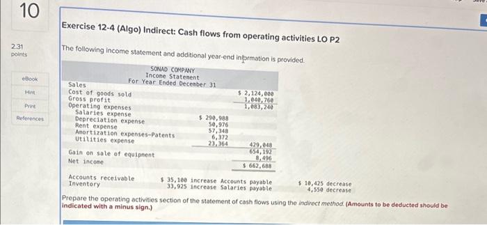 Solved Exercise 12-4 (Algo) Indirect: Cash flows from | Chegg.com