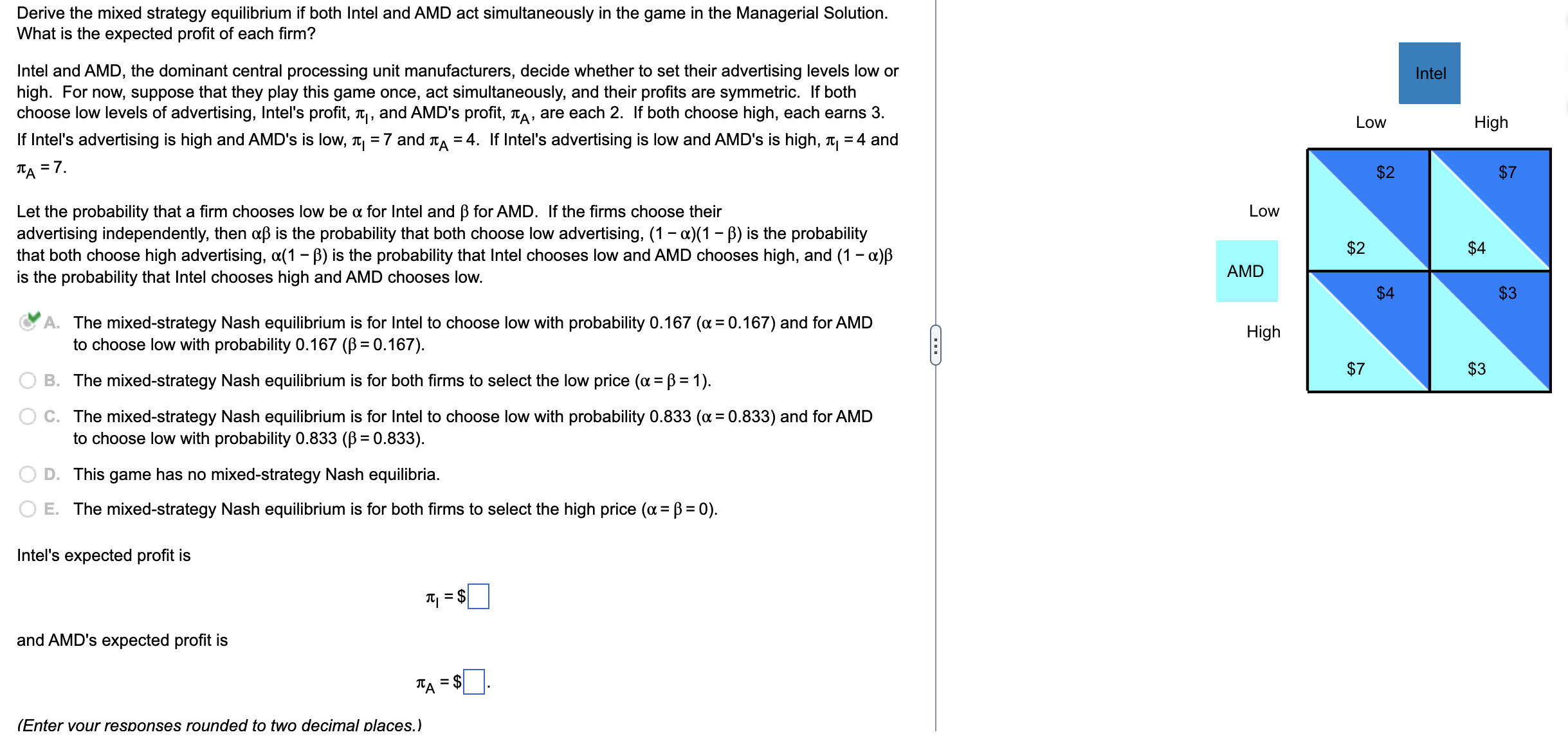 Solved Derive the mixed strategy equilibrium if both Intel | Chegg.com