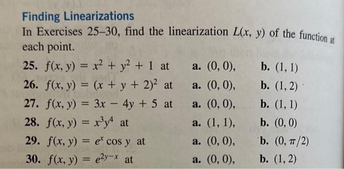 Solved Finding Linearizations In Exercises 25−30, find the | Chegg.com