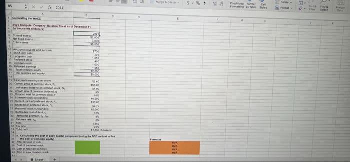 Solved Excel Activity: Calculating the WACC Here is the | Chegg.com