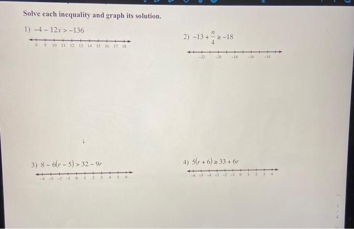 Solved Solve each inequality and graph its solution. 1) -4 - | Chegg.com