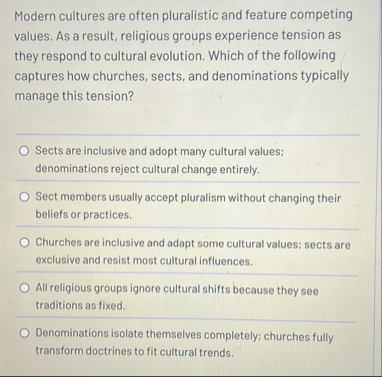 Solved Modern cultures are often pluralistic and feature | Chegg.com