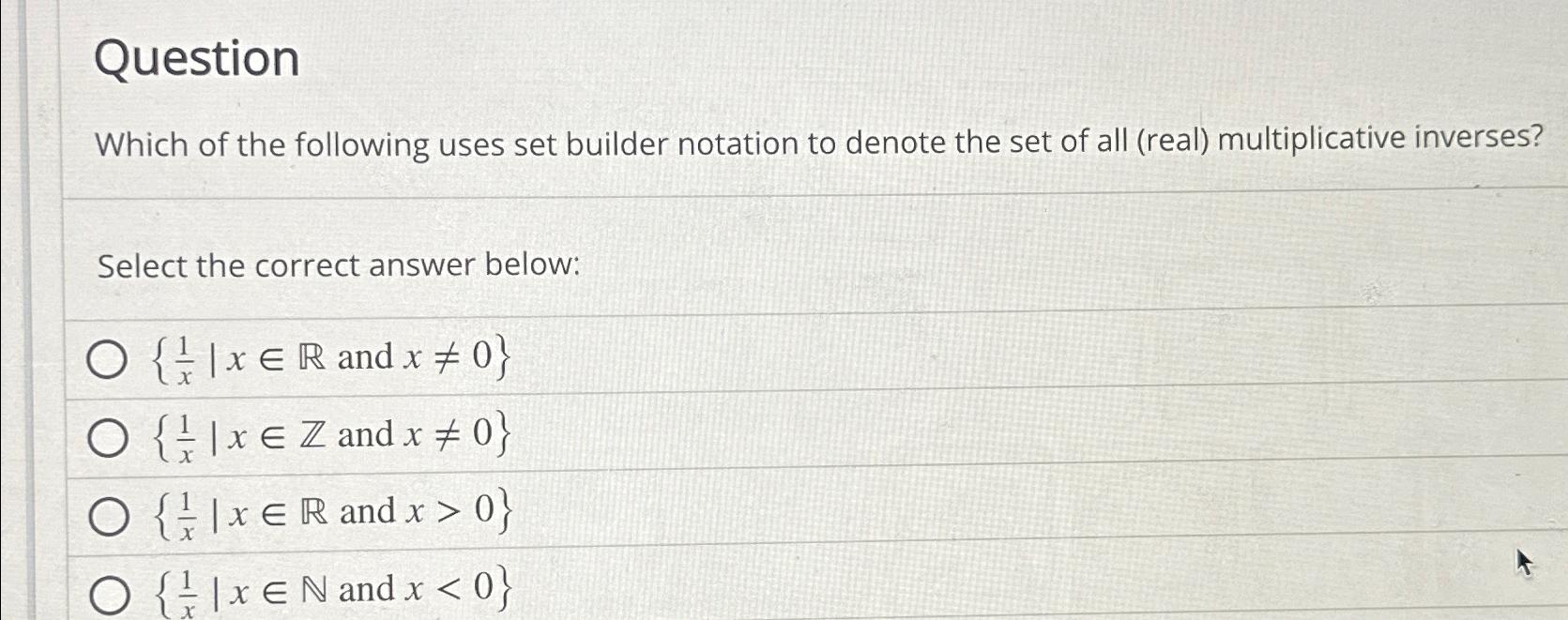 Solved QuestionWhich of the following uses set builder | Chegg.com