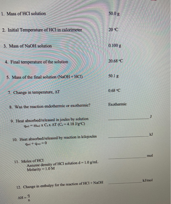 Solved 1. Mass of CH3COOH solution 50.0 2. Initial | Chegg.com