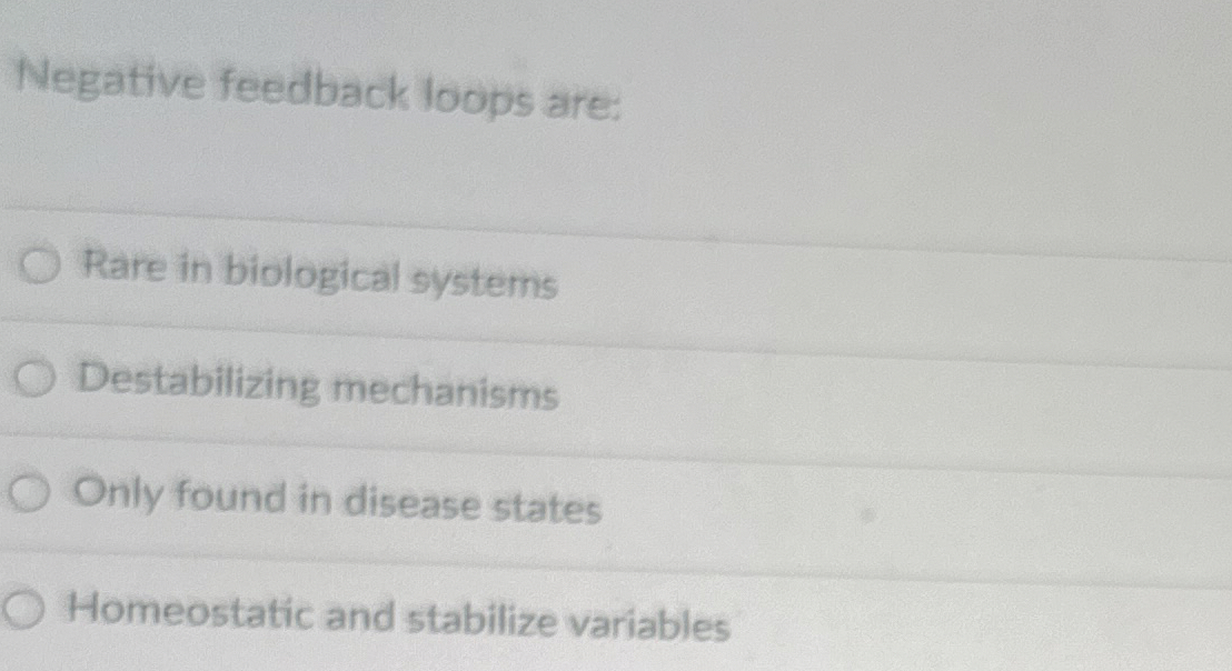 Solved Negative feedback loops are:Rare in biological | Chegg.com