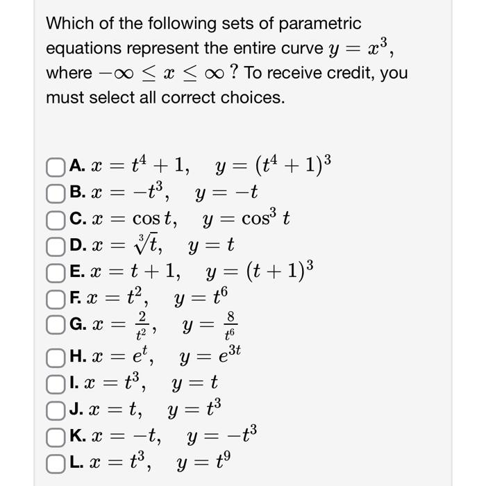 Solved Which of the following sets of parametric equations | Chegg.com