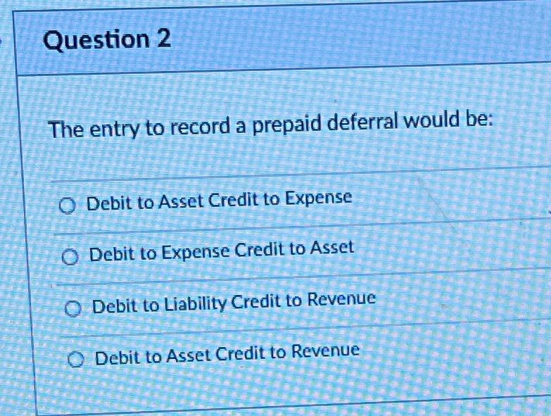 Solved Question 2The entry to record a prepaid deferral | Chegg.com