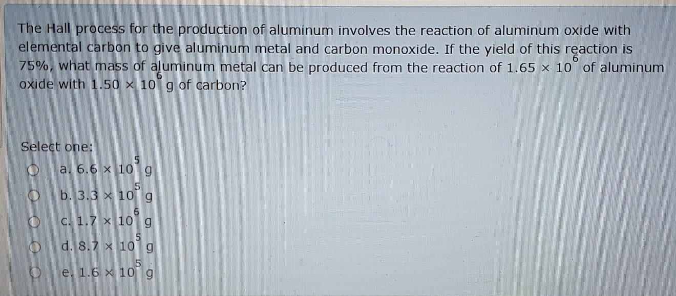 Solved The Hall process for the production of aluminum | Chegg.com