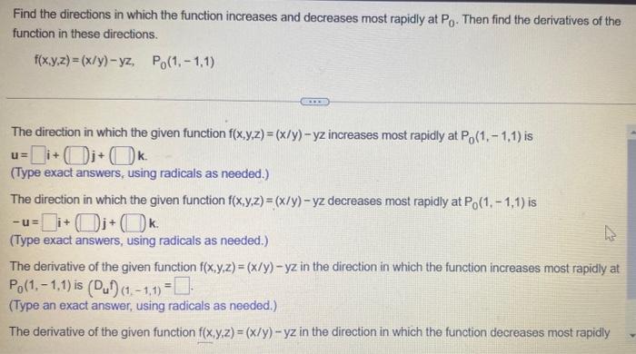 Solved Find the directions in which the function increases | Chegg.com